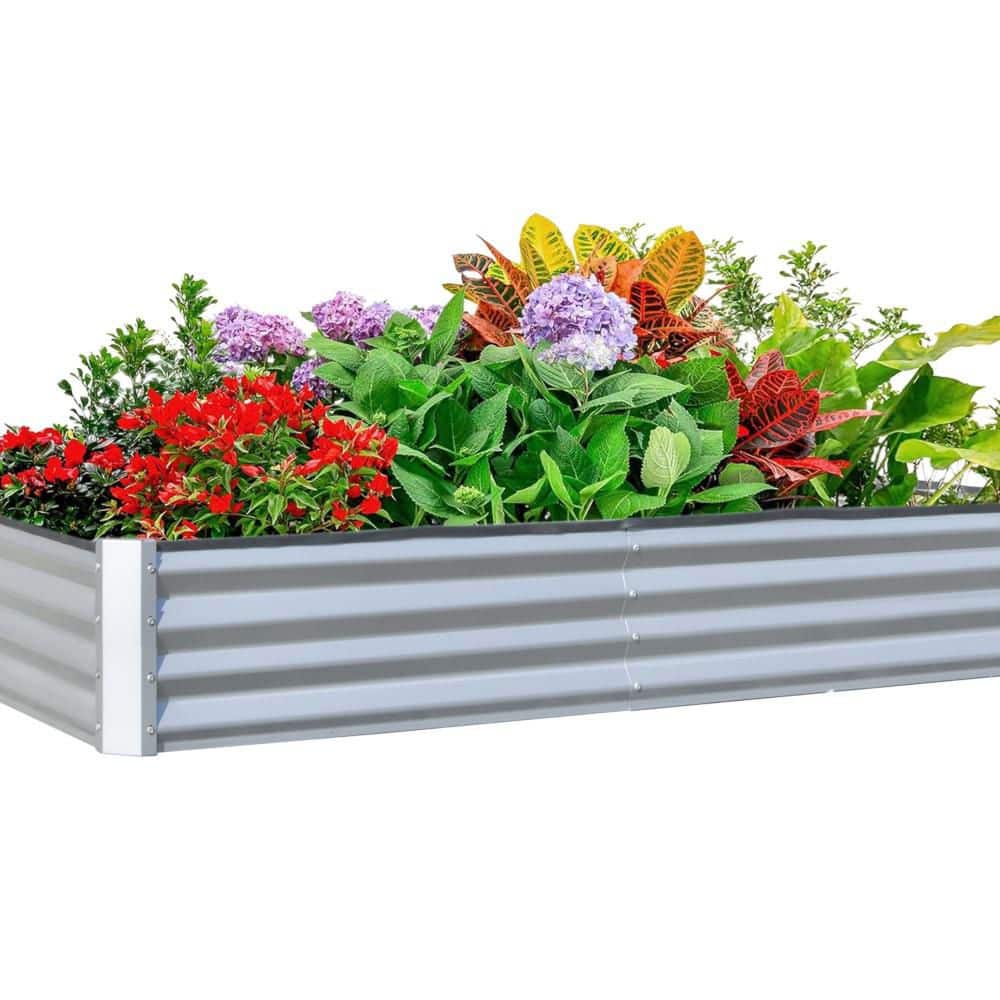 6 ft. L x 3 ft. W x 1 ft. H Silver Steel Planter Box for Gardening HG ...