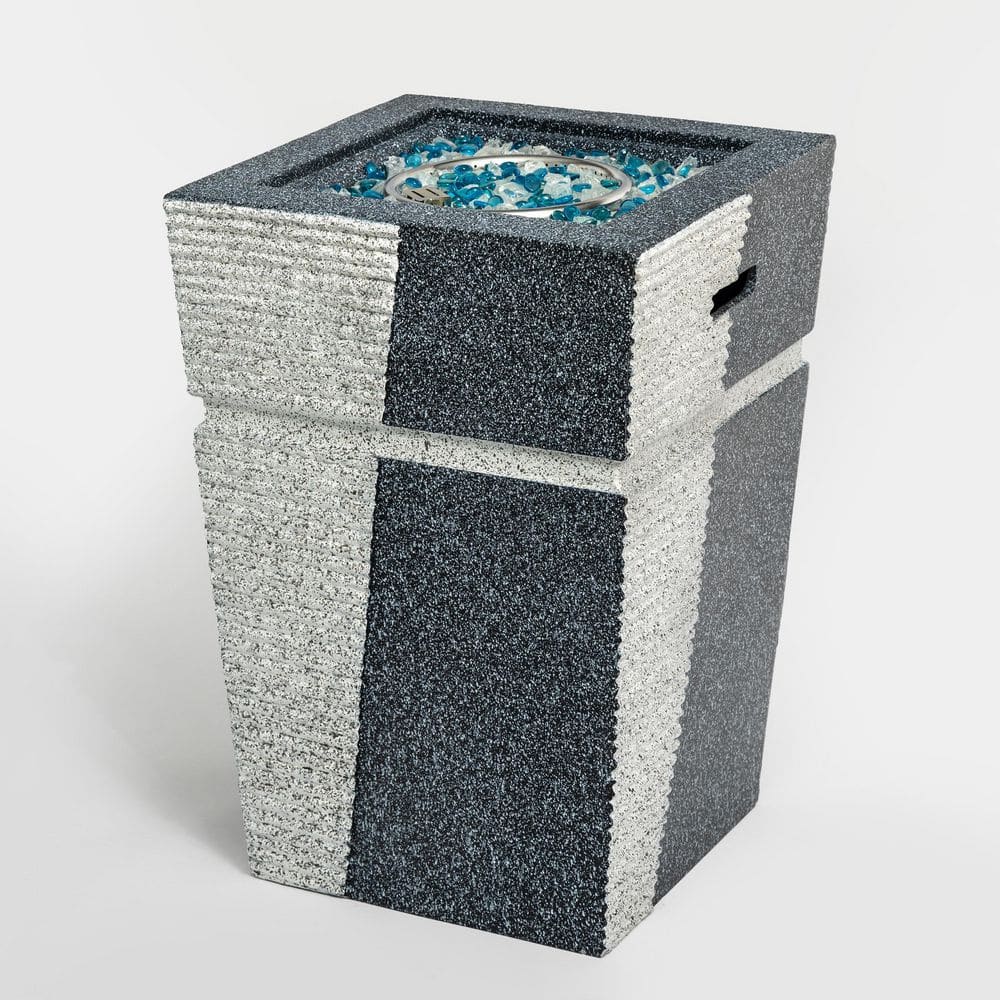 20 in. Square Gray Outdoor Fire Pit Table 40,000 BTU Propane Fire Pit ...