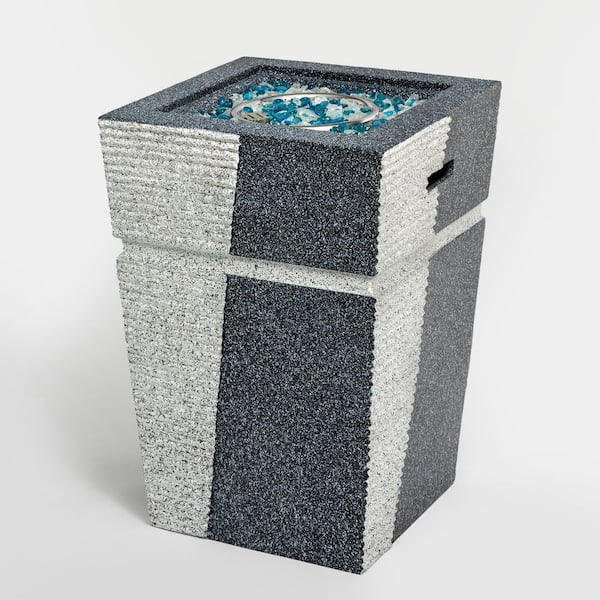 20 in. Square Gray Outdoor Fire Pit Table 40,000 BTU Propane Fire Pit ...