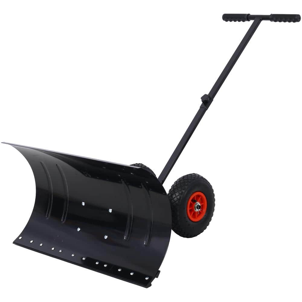 Black 47 in. Steel Handle Steel Snow Shovel with 10 in. Wheels ...