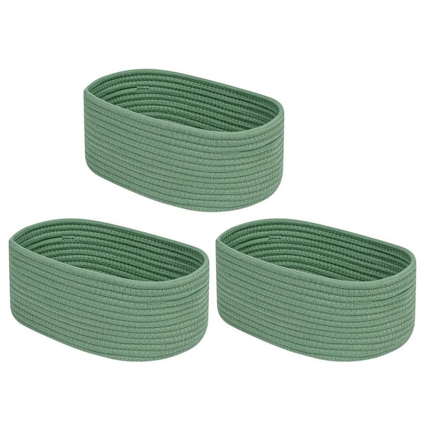 Green 12 in. x 5 in. Cotton Decorative Basket Set of 3 with Handles ...