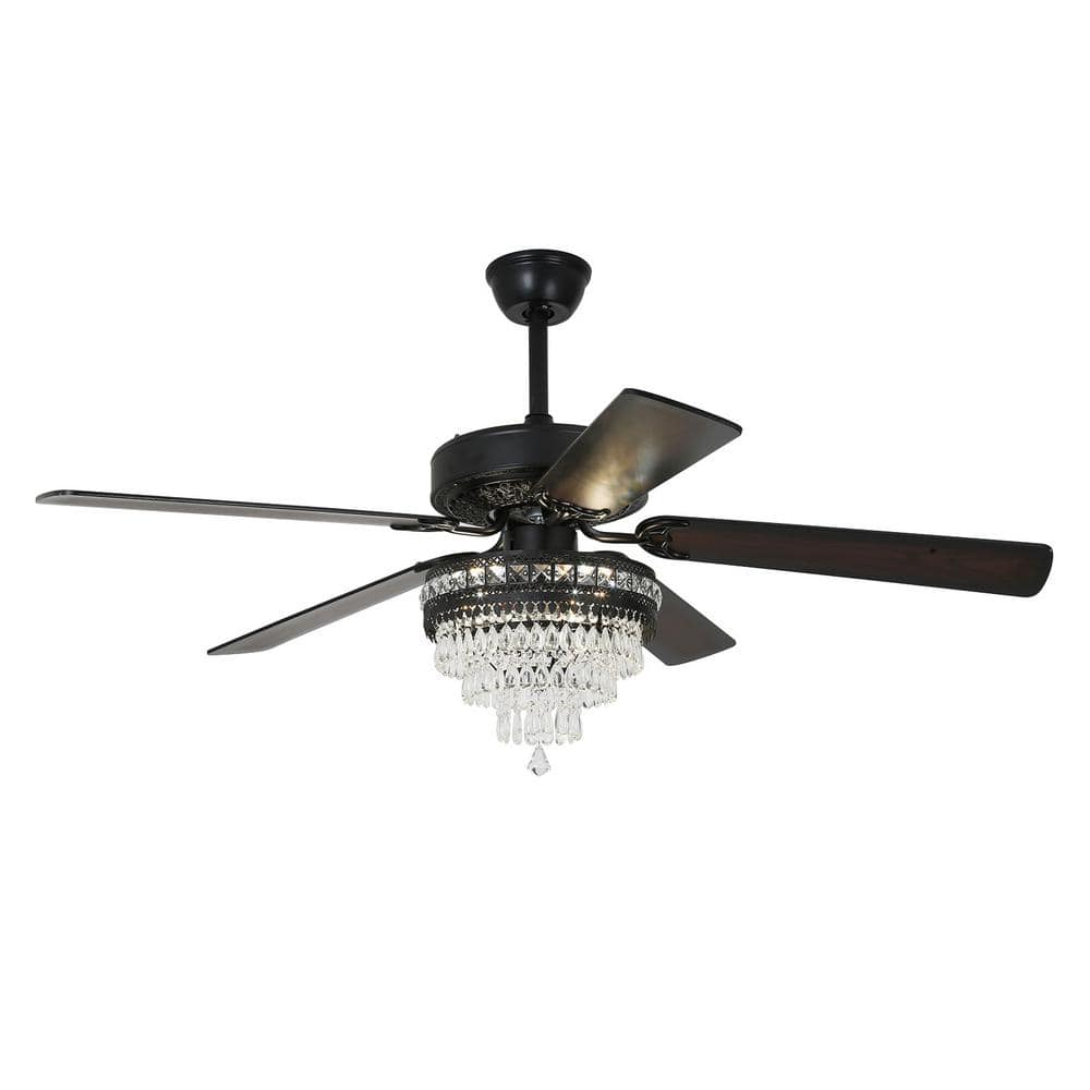 OUKANING 52 in. Indoor Black Modern Standard K9 Crystal Ceiling Fan ...