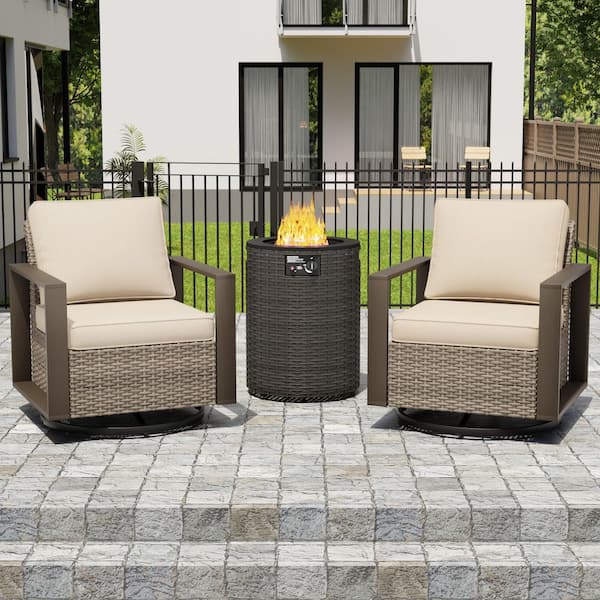 Esunny 3-Piece Brown Metal Arm Frame Outdoor Fire Pit Patio Sets ...