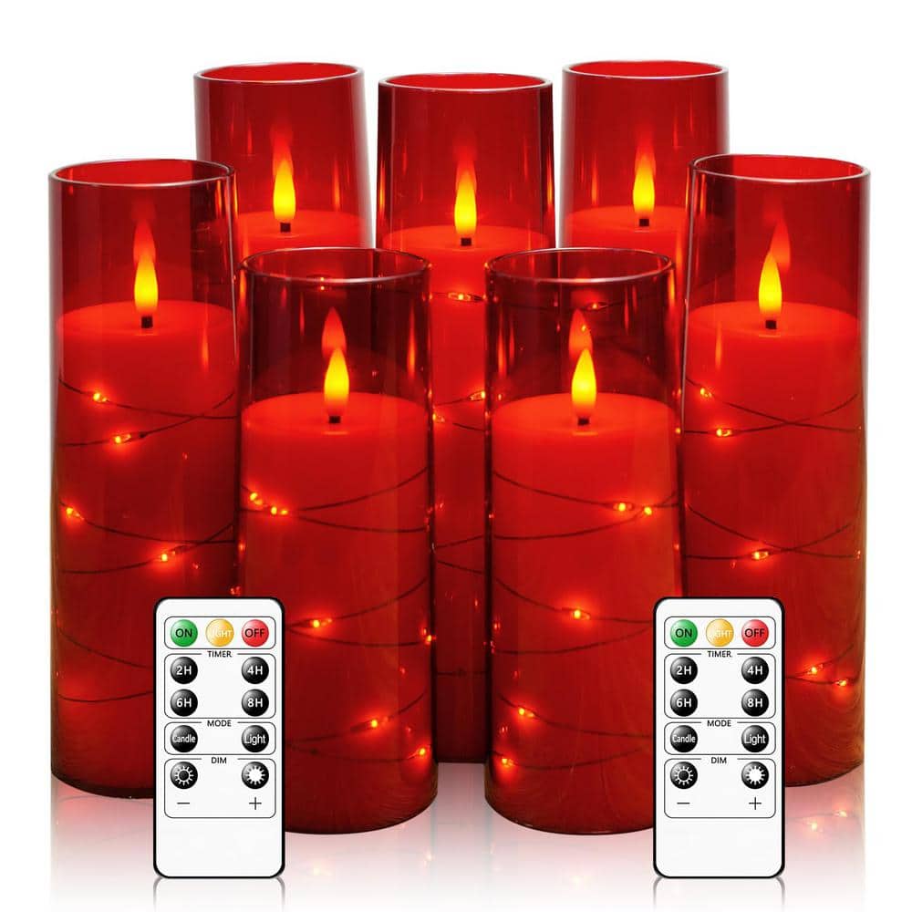 Red Flameless LED Candles with Timer (Set of 7) TG0115 - The Home Depot