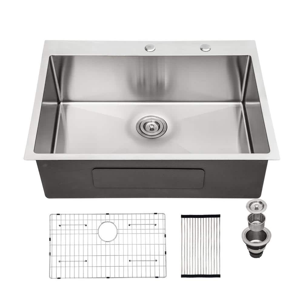 28 in. Kitchen Sink Drop In 16-Gauge Stainless Steel Single Bowl ...