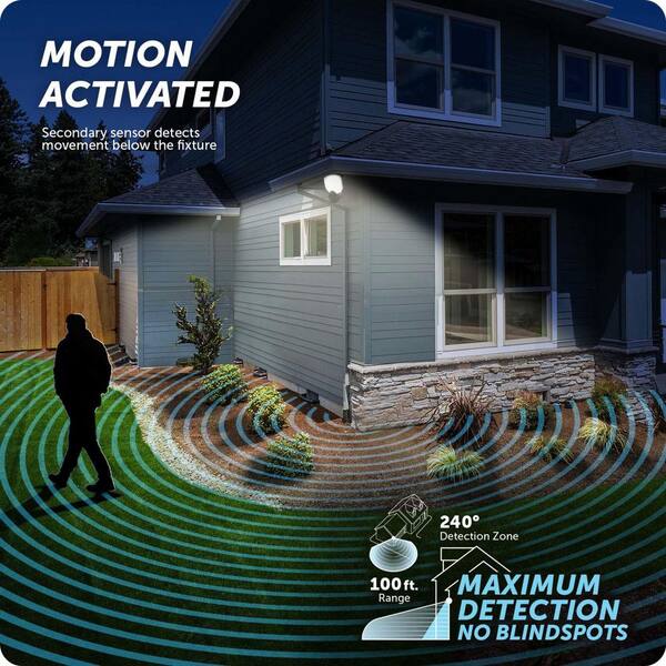 Globe Electric 70-Watt 7000 Lumen 240° Black Motion Sensing Integrated ...