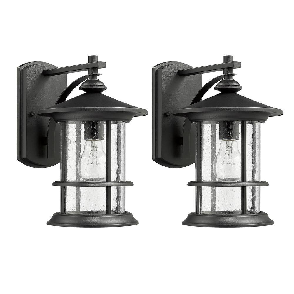 E26 Textured Black Outdoor Downlight Wall Lantern Sconce with Clear ...