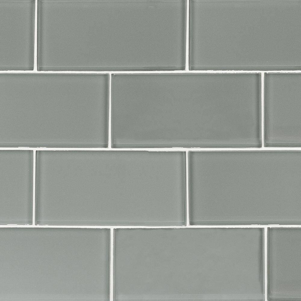 Jeffrey Court Morning Dazzle Gray 3 in. x 6 in. Subway Gloss Glass Wall ...