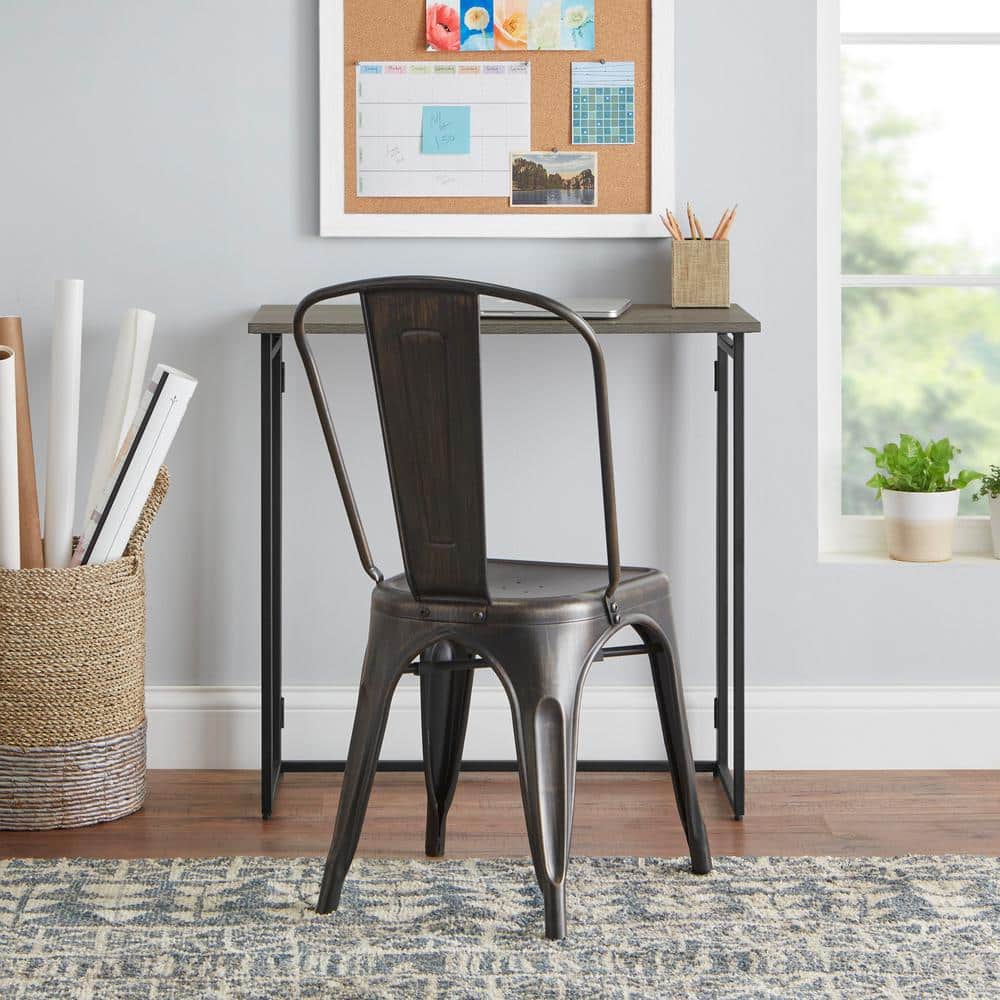 StyleWell 30 in. Rectangular Black Metal Folding Writing Desk with Grey ...