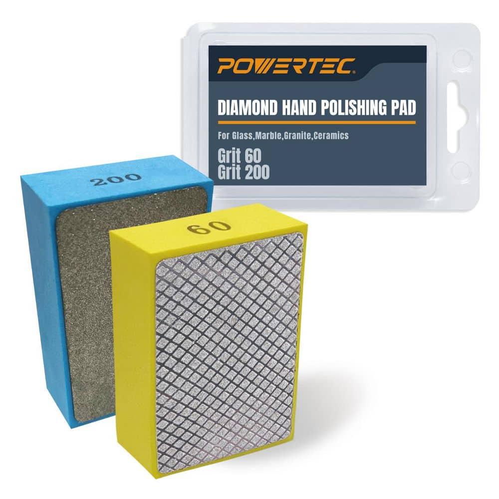 ‎POWERTEC Diamond Hand Polishing Pads Block Type, 60 and 200 Grits (2 ...
