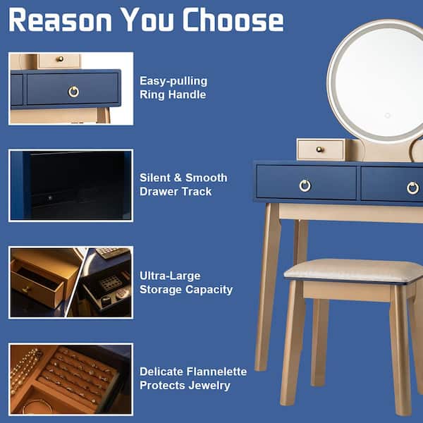 Costway Makeup Vanity Table Set of 3 Color Lighting Dressing Table