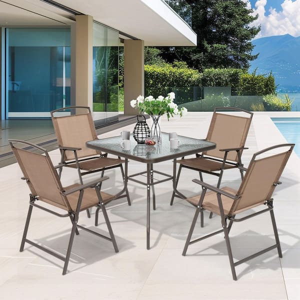 Pellebant 5-Piece Patio Dining Set with Square Glass Dining Table and ...