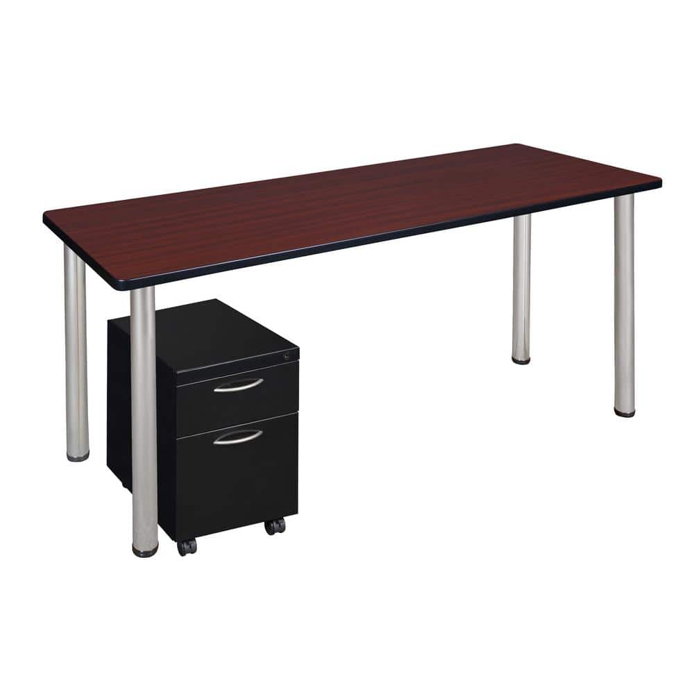 Regency Rumel Mahogany and Chrome 60 in. Single Mobile Pedestal Desk ...