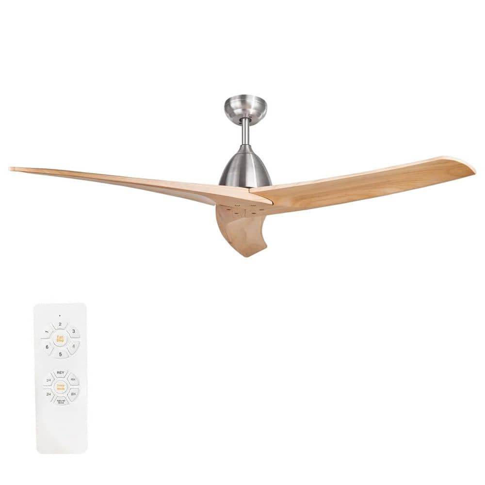 Shinevoy 60 in. Indoor Natural Wood Ceiling Fan No Light with Remote ...