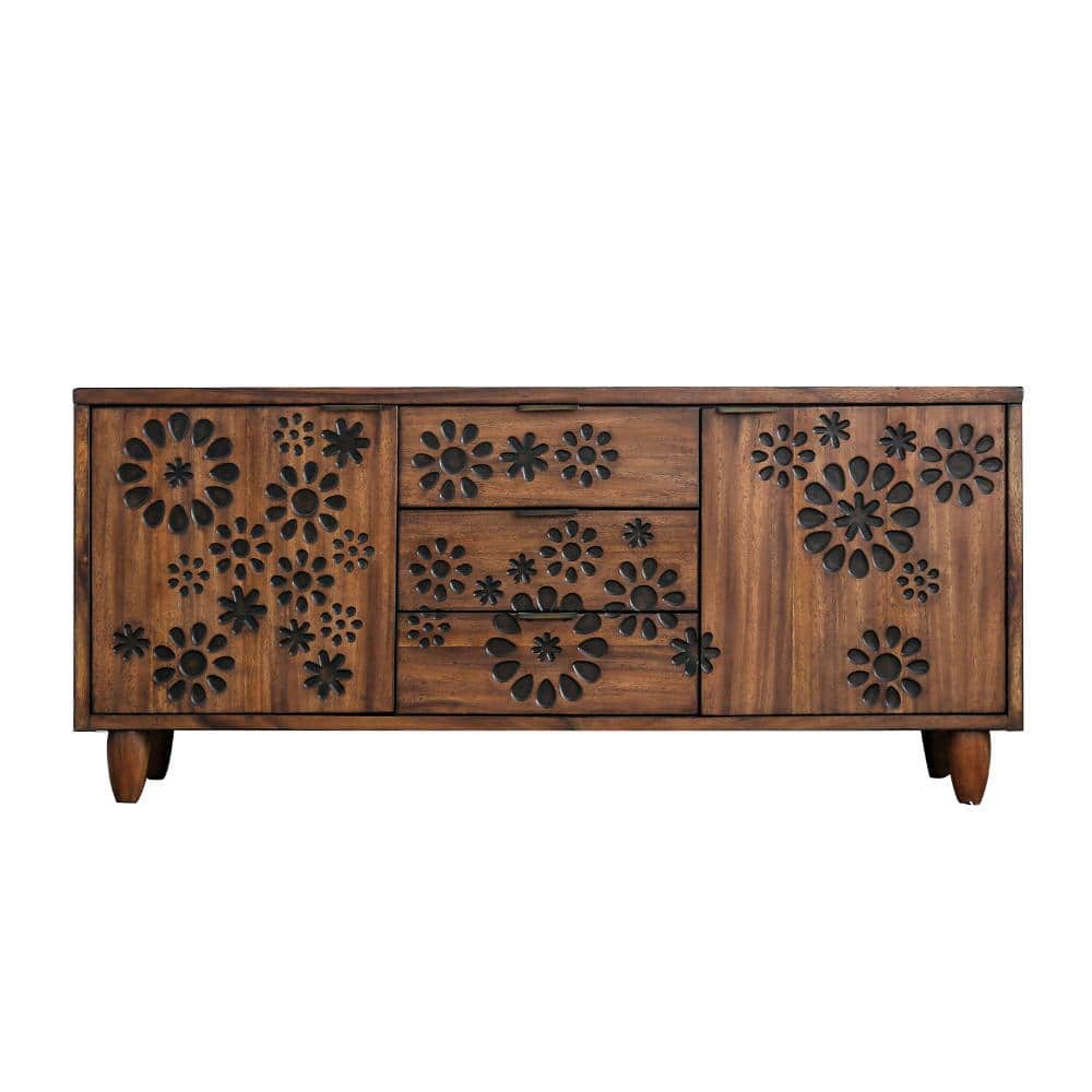 Benjara Transitional Brown TV Stand Fits TV's up to 55 to 60 in. with ...