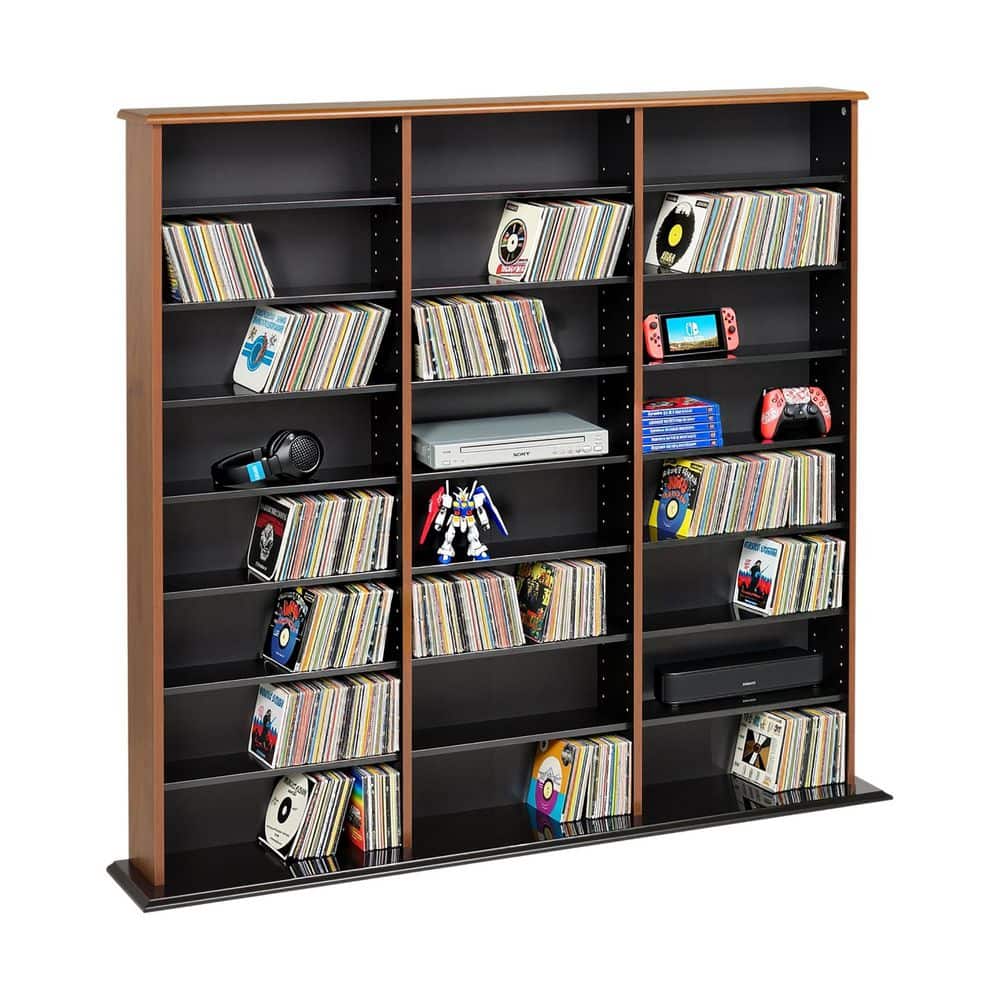 Prepac Cherry and Black 3-Column Tall Cabinet, CD Rack, CD Storage ...