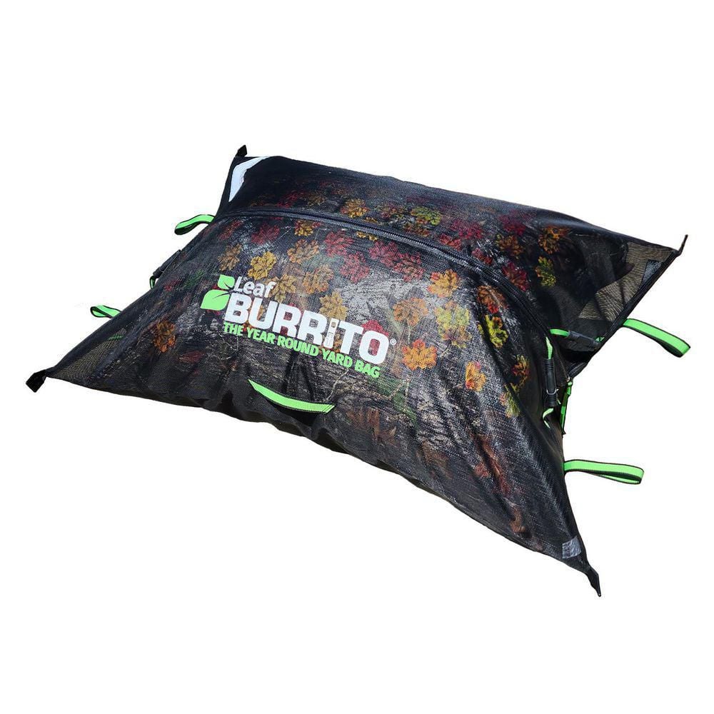 BURRITO BRANDS 5 ft. Leaf Burrito Year-Round Yard Bag, Black Mesh with Handles and Zippers ...
