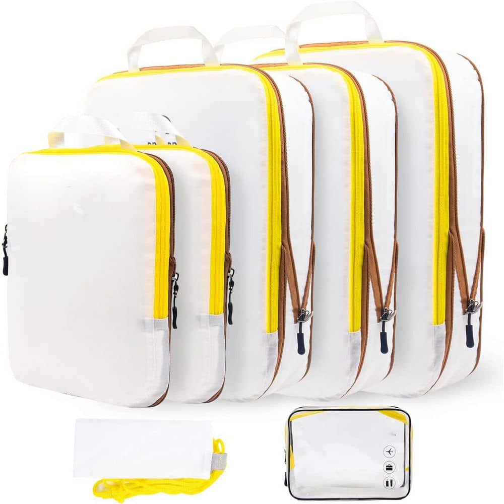 Anqtovp White 7-Piece Compression Packing Cubes for Suitcases ...