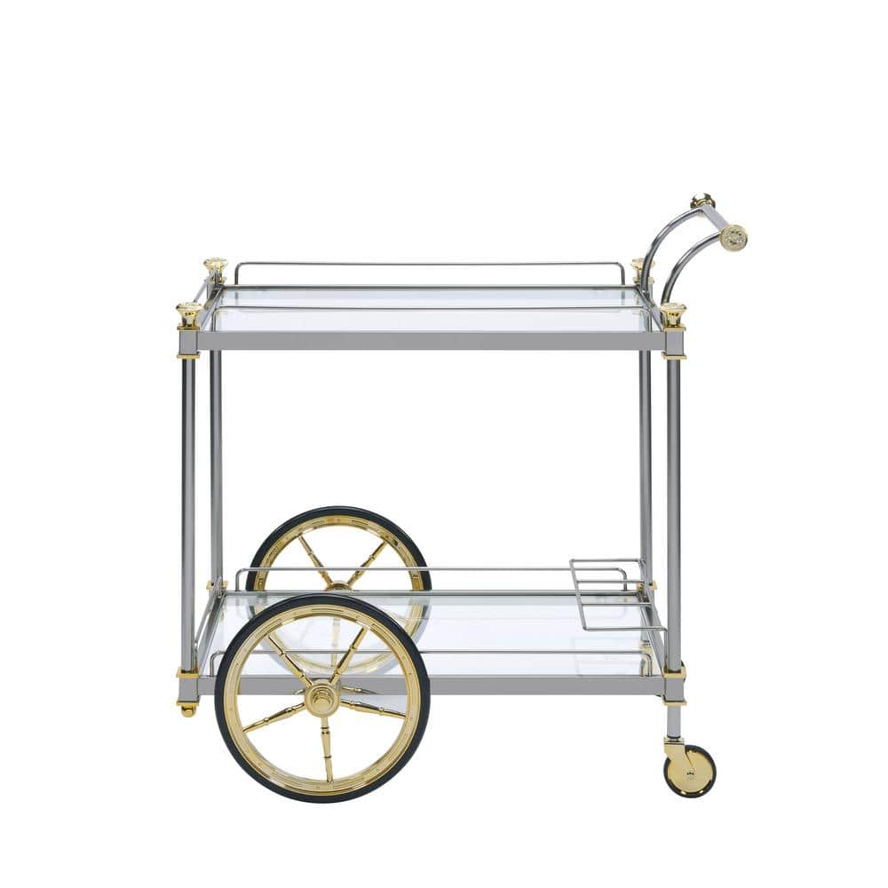 Cyrus Serving Cart Silver/Clear Glass - Acme Furniture