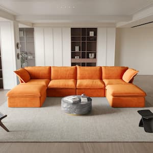 J&E Home 162.98 in. 6-Piece Flared Arm Modular Velvet Modern Sectional ...