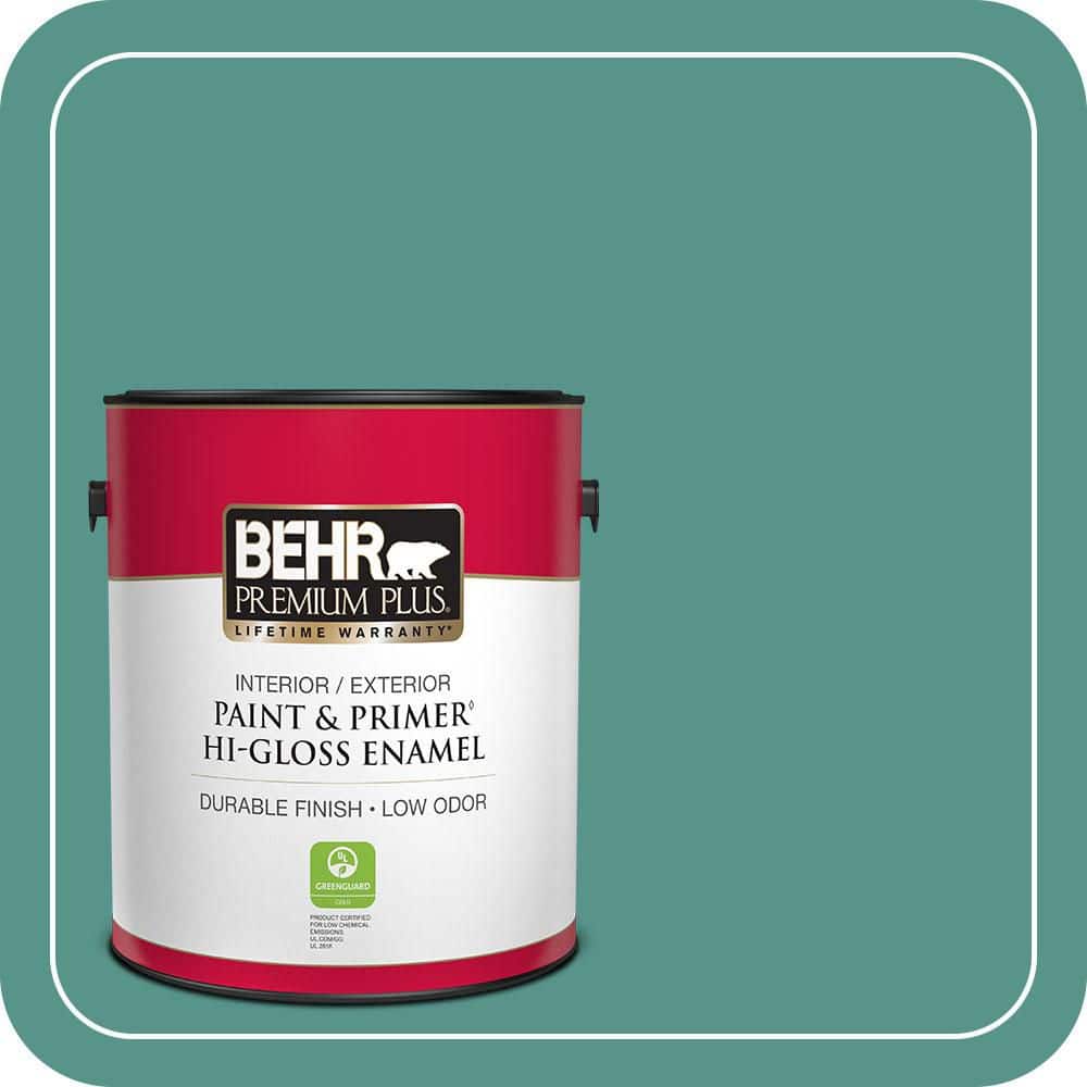 BEHR PREMIUM PLUS 1 gal. #490D-6 Thermal Spring Hi-Gloss Enamel ...