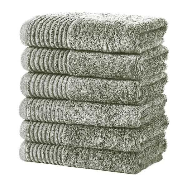 FRESHFOLDS Desert Sage Green Featherspun Cotton Ultra Soft 6-Pack Hand ...