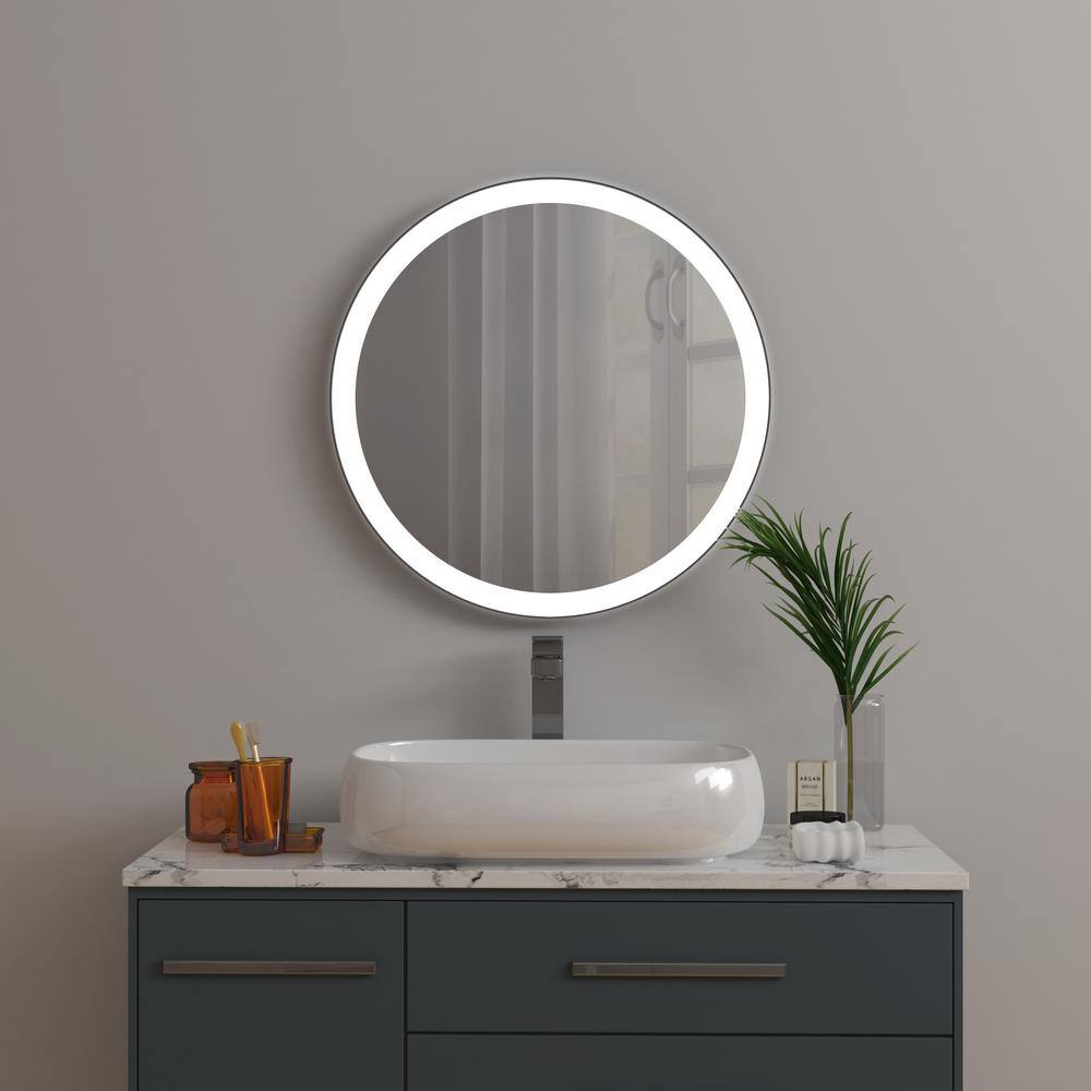 KOHROS 24 in. x 24 in. Modern Round Framed Decorative Mirror LED003 ...