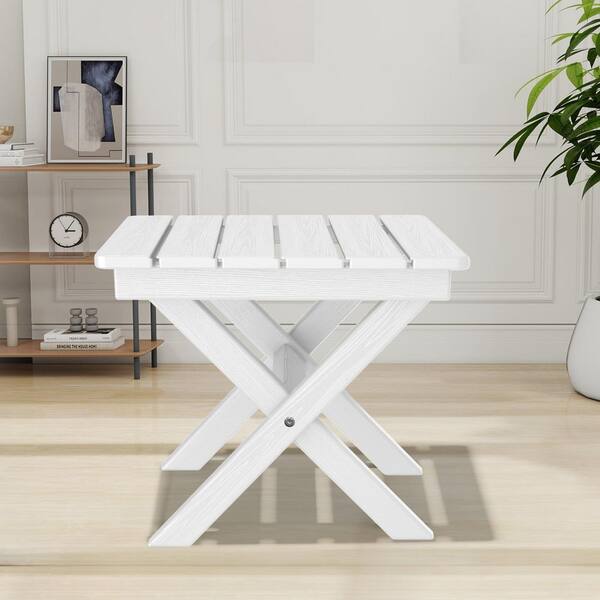 JEAREY White HDPE Plastic Portable Patio End Table Folding Outdoor ...