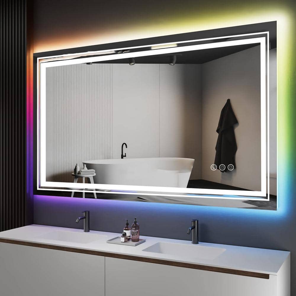 MYCASS RGB 48 in. W x 36 in. H Rectangular Frameless LED Mirror with ...