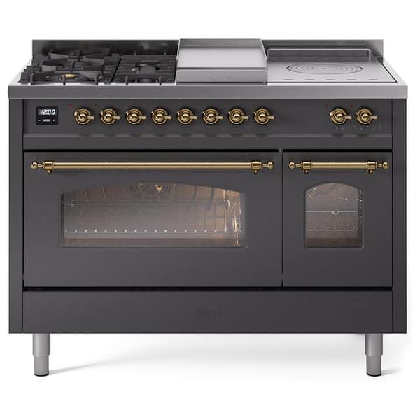 ILVE Nostalgie II 48 in. 5 Burner Dual Fuel Liquid Propane Range in ...