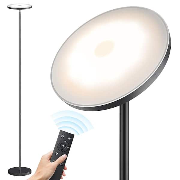 69 in. Black Super Bright LED Standard Floor Lamp with Remote Control ...