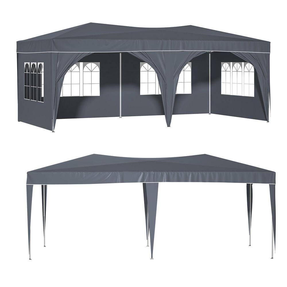Huluwat 10 ft. x 20 ft. Gray Pop Up Outdoor Patio Gazebo Canopy Tent ...