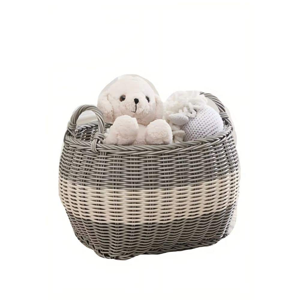 Jeedeson White-Gray 18 in. x 15 in. x 15 in. Oval Resin Woven Wicker ...