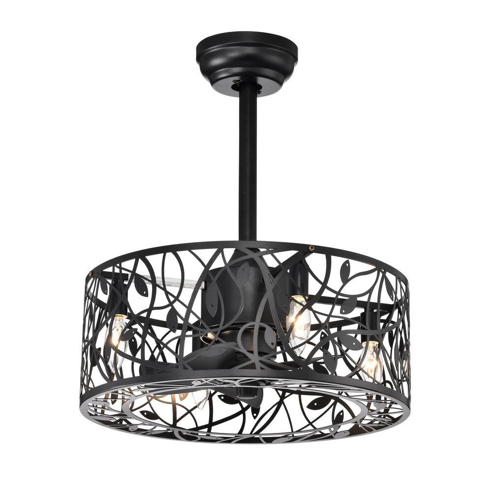 PUDO 18.03 in. Vintage Black Indoor Fandelier Ceiling Fan Lighting with ...