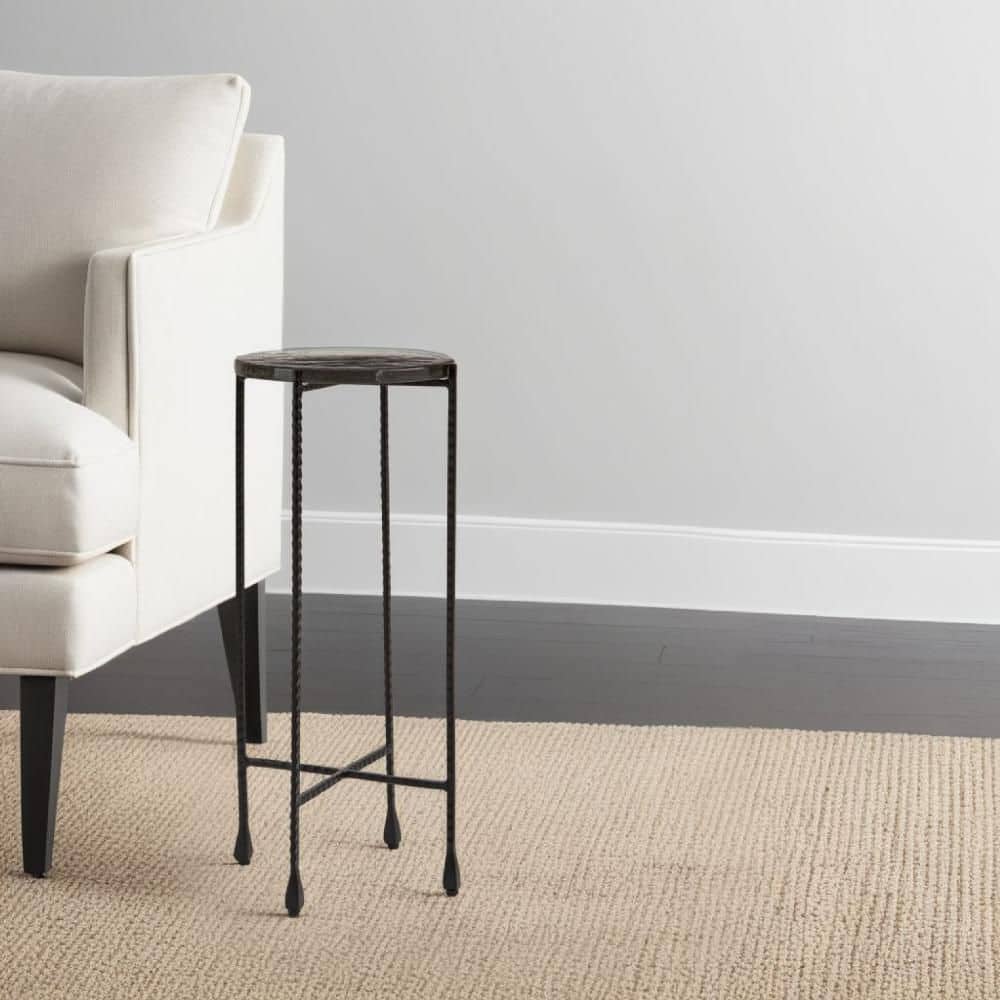 Benjara 10 in. Black Round Metal End Table with Forged Iron Legs ...