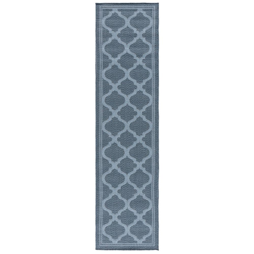 SAFAVIEH Bermuda Navy 2 ft. x 8 ft. Machine Washable Border Trellis ...
