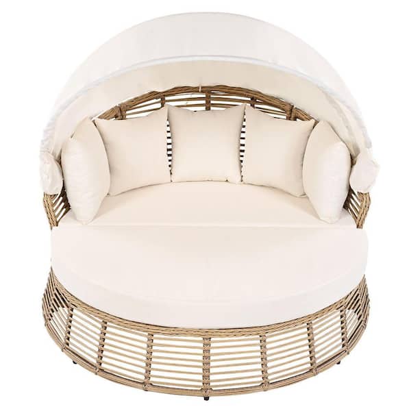 METEOR SHOWER LLC Wicker Outdoor Patio Rattan Round Day Bed Sofa Sunbed ...