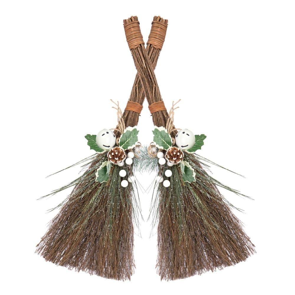 Bindle & Brass 24 in. White Decorative Holiday Broom Arrangement (2 ...