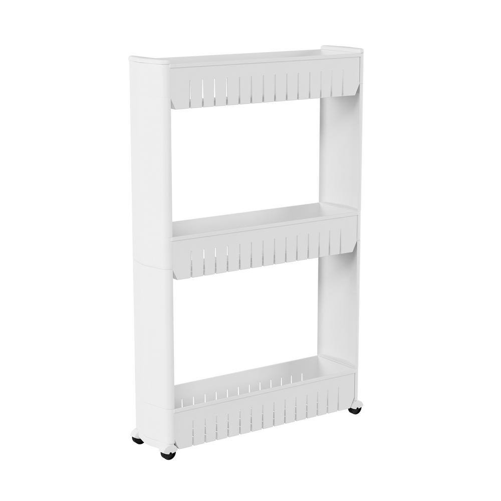 Lavish Home 3-Tier White Slim Slide Out Storage Tower with Wheels W050020