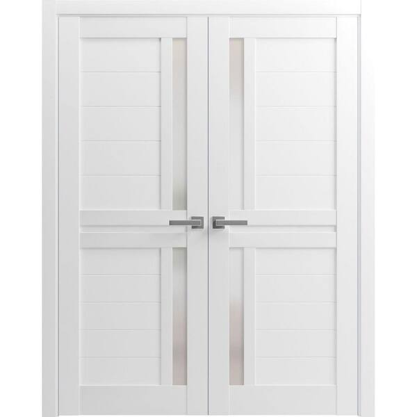Sartodoors 60 in. x 84 in. 2 Panel White Finished Solid Wood Sliding ...
