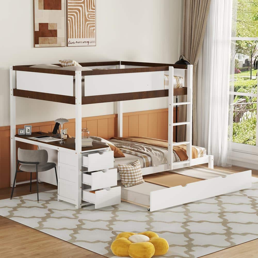 Polibi Full-over-Full Bunk Bed with Twin size Trundle, Storage and Desk ...