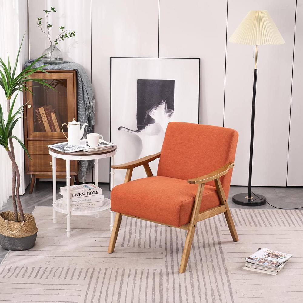 Modern Wood Frame Armchair Accent Chair Lounge Chair Orange