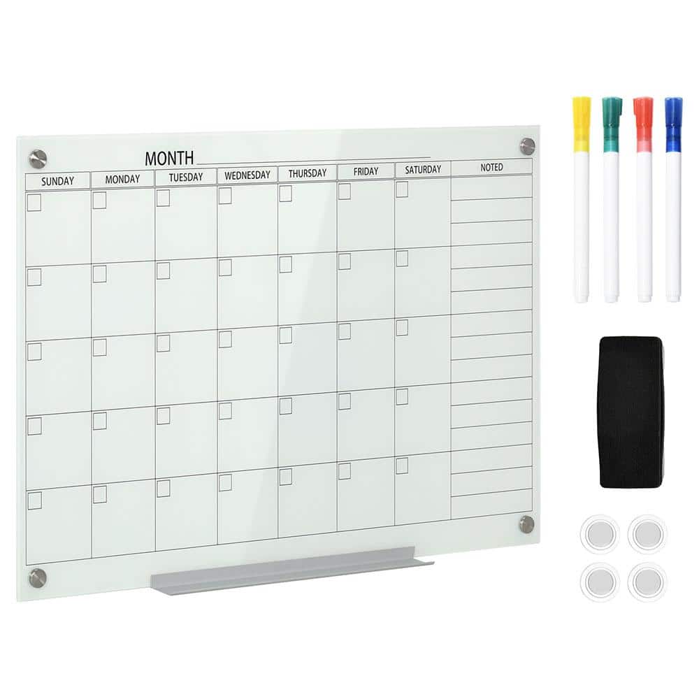Afoxsos 35 in. x 23 in. Dry Erase Calendar Board for Wall, Glass ...