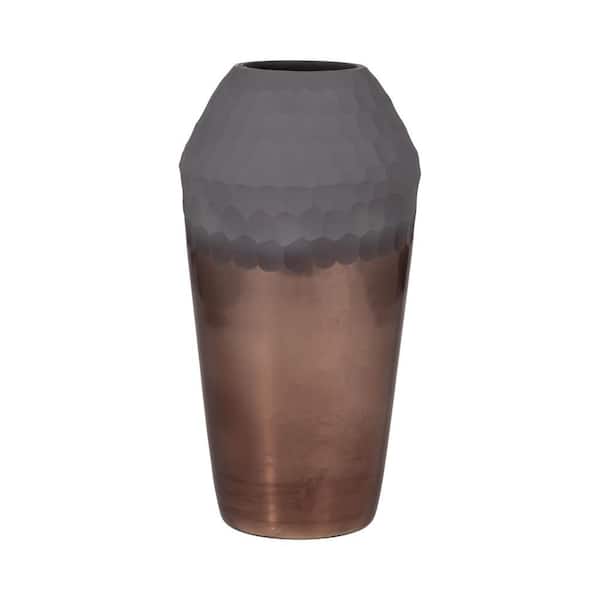 Liv & Skye 14 in. Bronze Glass Cylinder 2-Tone Hand-Cut Decorative Vase ...