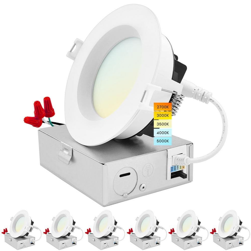 LUXRITE 4 in. Canless w/J-Box 15W 5CCT Selectable 1300LM Remodel IC ...