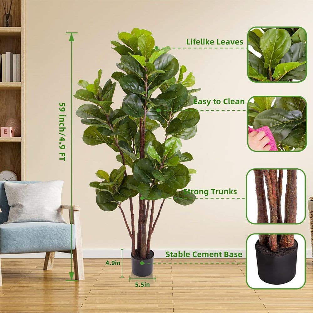 Gravee 59 in. Artificial Fiddle Leaf Fig Tree, Faux Ficus Lyrata Tree ...