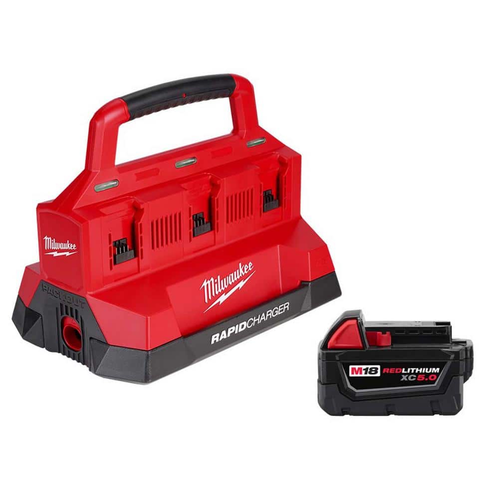 Milwaukee M18 18V Lithium-Ion PACKOUT 6-Port Rapid Charger w/5.0 Ah ...