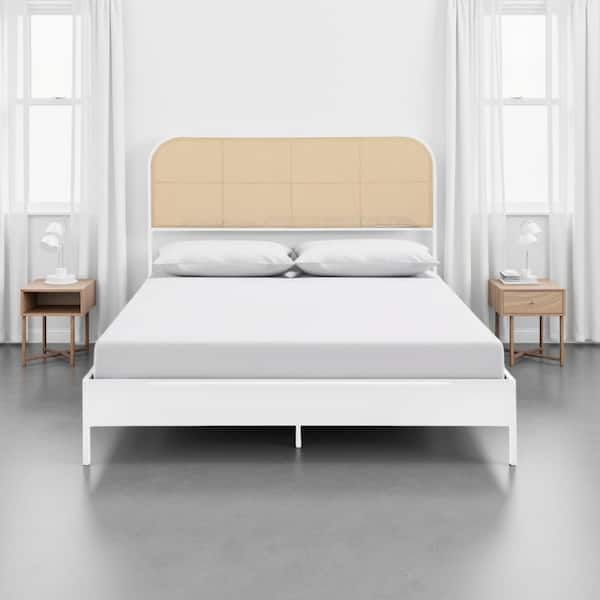 Benjara Ammy White and Brown Metal Frame King Panel Bed with Radio ...