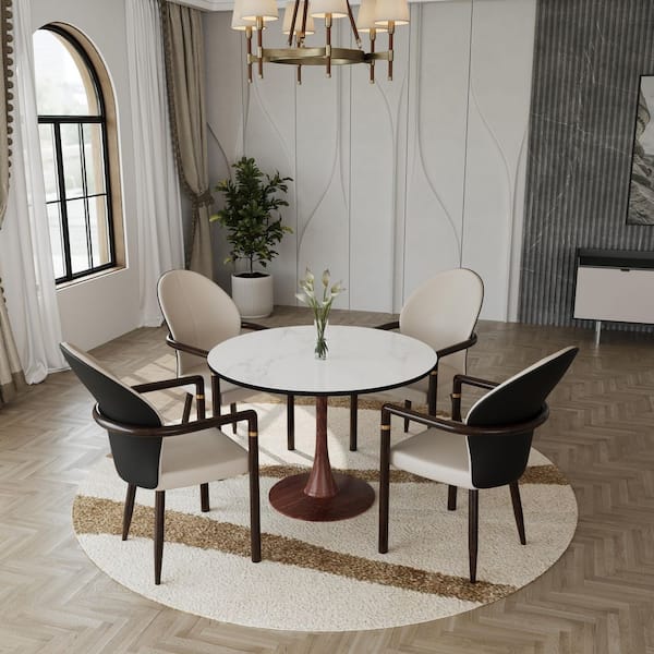 Leisuremod Bristol 35 in. Round Dining Table with Steel Pedestal Base ...