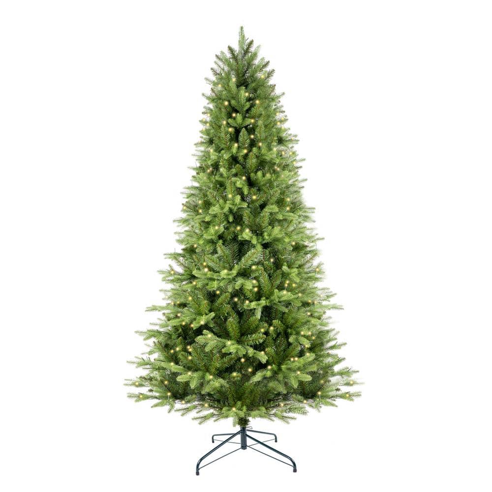 FIROMO 7.5 ft. Pre-Lit PE and PVC Artificial Christmas Tree with Metal ...
